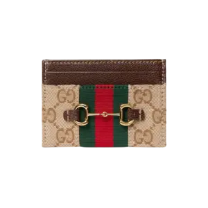 Gucci Horsebit Web Card Case Gg Canvas - Beige