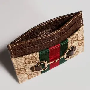 Gucci Horsebit Web Card Case Gg Canvas - Beige
