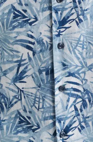 Robert Barakett Keneth Leaf Print Short Sleeve Stretch Cotton Button-up Shirt