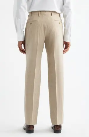 Zanella Devon Flat Front Plaid Wool Dress Pants - Khaki