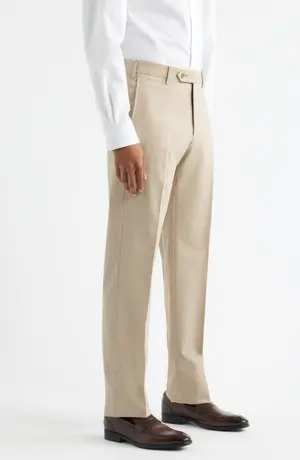 Zanella Devon Flat Front Plaid Wool Dress Pants - Khaki