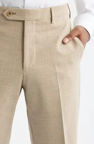 Zanella Devon Flat Front Plaid Wool Dress Pants - Khaki