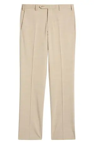 Zanella Devon Flat Front Plaid Wool Dress Pants - Khaki