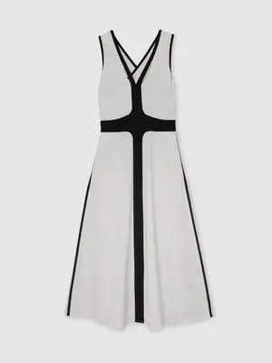 REISS Nova Petite Contrast-trim Cross-back Midi Dress With Linen