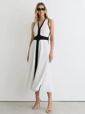REISS Nova Petite Contrast-trim Cross-back Midi Dress With Linen