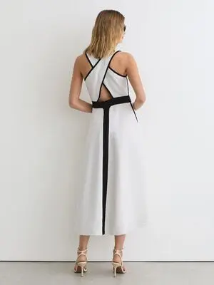 REISS Nova Petite Contrast-trim Cross-back Midi Dress With Linen