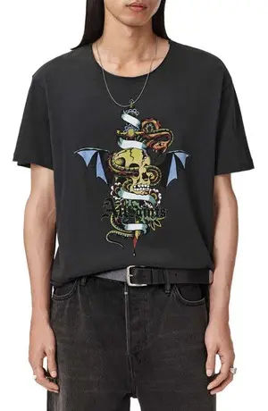 ALLSAINTS Sabre Cotton Graphic T-shirt - Washed Black