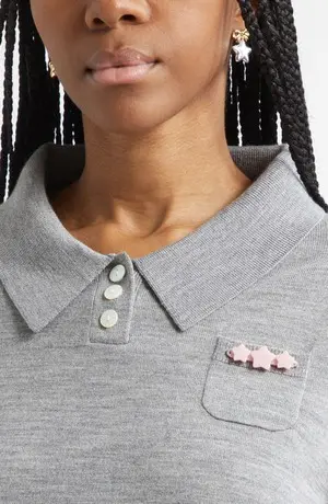 Sandy Liang Akira Merino Wool Sweater - Heather Grey