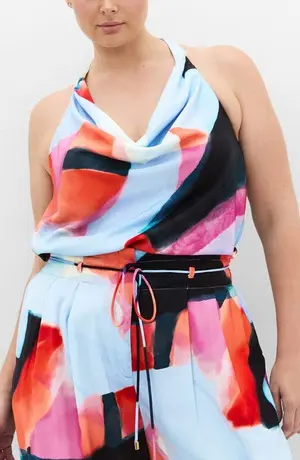 City Chic Abstract Print Cowl Neck Top - Aspect