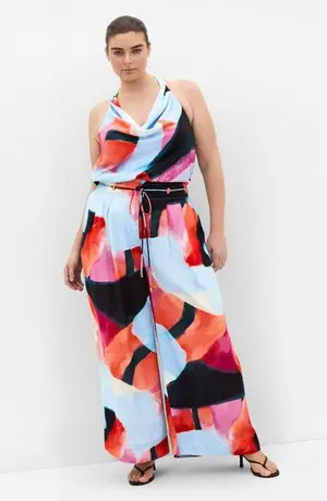 City Chic Abstract Print Cowl Neck Top - Aspect
