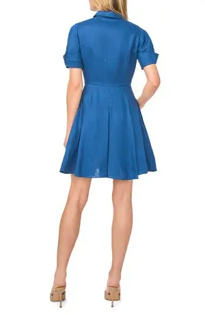 Ted Baker London Stina Twisted Short Sleeve Linen Shirt Dress - Estate Blue