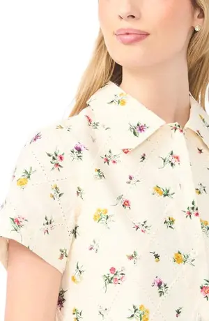 Ted Baker London Floral Eyelet Button-up Crop Top