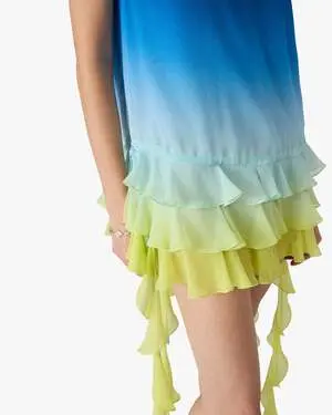 Casablanca Silk Gradient Double Georgette Ruffle Dress - Blue