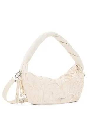 Desigual Raffia & Canvas Shoulder Bag