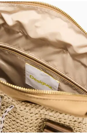 Desigual Medium Voyager Raffia Backpack - Dark Beige
