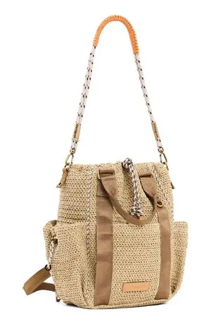 Desigual Medium Voyager Raffia Backpack - Dark Beige