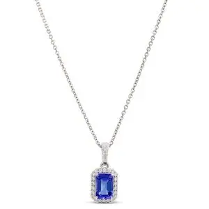 Benbridge 14k White Gold Emerald Cut Tanzanite Pendant With Diamond Halo - Blue