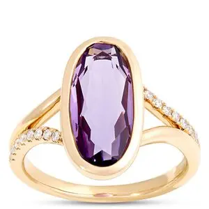Benbridge Oval Amethyst And Diamond Ring In 14k Yellow Gold - Purple