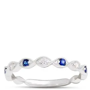 Benbridge Round Sapphire And Diamond Ring In 14k White Gold - Blue
