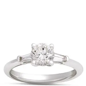 Benbridge Round Diamond And Baguette Engagement Ring In 14k White Gold - Wg