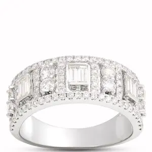Benbridge 14k White Gold Baguette And Round Diamond Band - Wg
