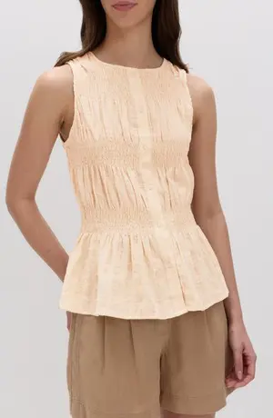 PER UNA BY M&S Shirred Button Top - Ecru Brown