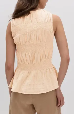 PER UNA BY M&S Shirred Button Top - Ecru Brown