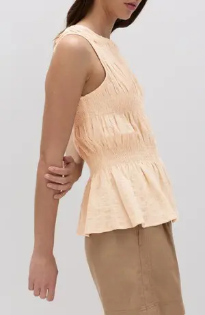 PER UNA BY M&S Shirred Button Top - Ecru Brown