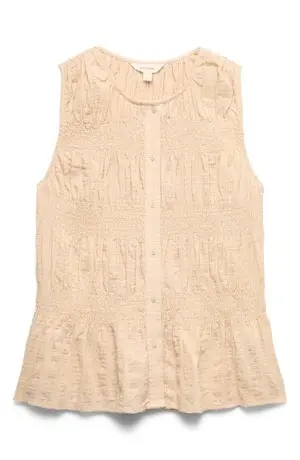 PER UNA BY M&S Shirred Button Top - Ecru Brown