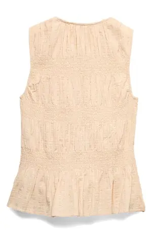 PER UNA BY M&S Shirred Button Top - Ecru Brown