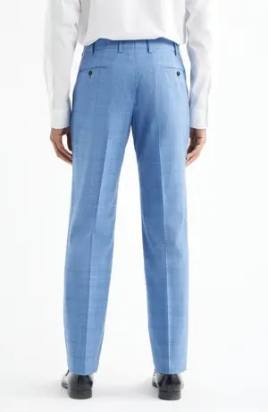 Zanella Parker Flat Front Plaid Wool Dress Pants - Blue