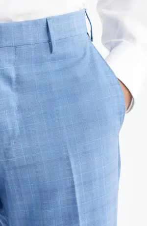 Zanella Parker Flat Front Plaid Wool Dress Pants - Blue