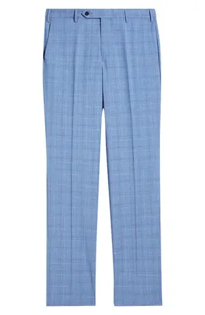 Zanella Parker Flat Front Plaid Wool Dress Pants - Blue
