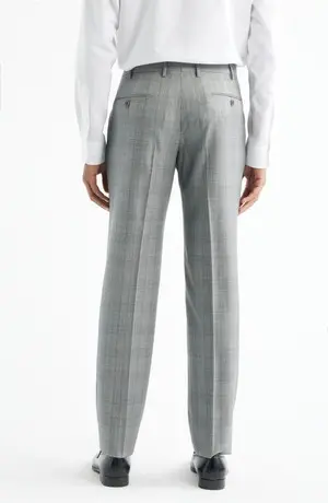 Zanella Parker Flat Front Plaid Wool Dress Pants - Stone
