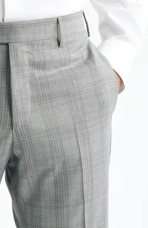 Zanella Parker Flat Front Plaid Wool Dress Pants - Stone