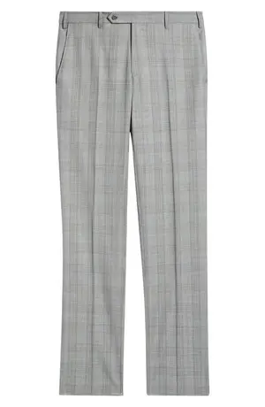 Zanella Parker Flat Front Plaid Wool Dress Pants - Stone
