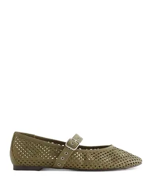 Madewell Remy Diamond Perforated Leather Mary Jane Flats - Worn Olive