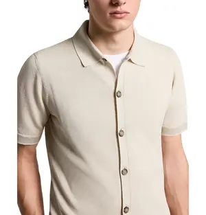 Peserico Regular Fit Button Front Sweater Shirt - Shell Beige