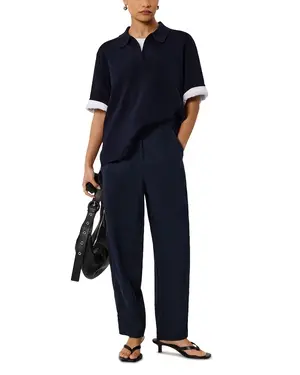 Whistles Petites Linen Barrel Leg Trousers - Navy