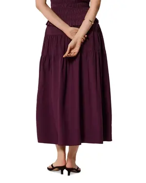 Whistles Tiered Hem Cotton Skirt - Plum