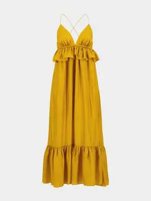 Zimmermann Rhiannon Ruffle Silk Maxi Dress - Gold