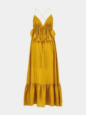 Zimmermann Rhiannon Ruffle Silk Maxi Dress - Gold