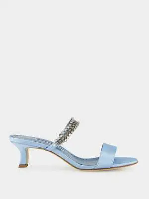 Manolo Blahnik Kifasan Light Satin Mid-heel Mules