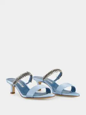 Manolo Blahnik Kifasan Light Satin Mid-heel Mules