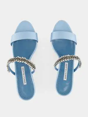 Manolo Blahnik Kifasan Light Satin Mid-heel Mules