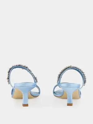 Manolo Blahnik Kifasan Light Satin Mid-heel Mules