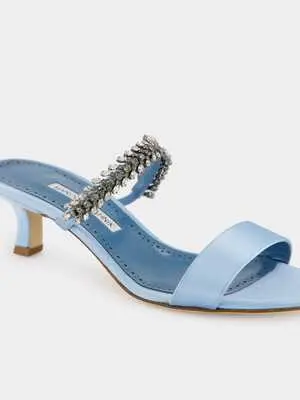 Manolo Blahnik Kifasan Light Satin Mid-heel Mules