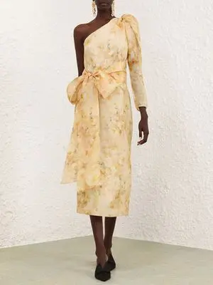 Zimmermann Floral Crush Asymmetrical Midi Dress - Yellow