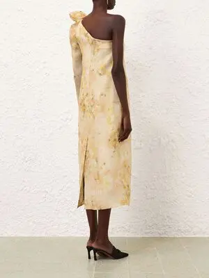 Zimmermann Floral Crush Asymmetrical Midi Dress - Yellow