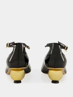 FERRAGAMO T-strap Pumps With Gold Heel - Black